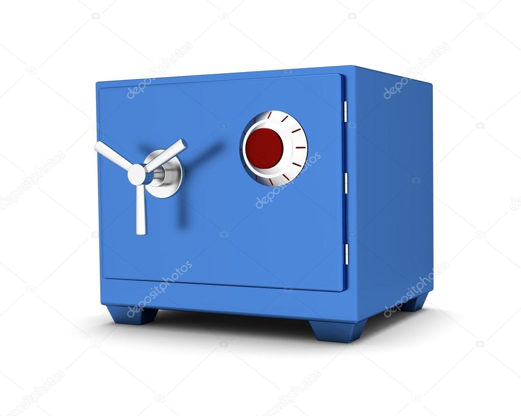 Safety Deposit Box blue color on a white background. 3d render Stock ...