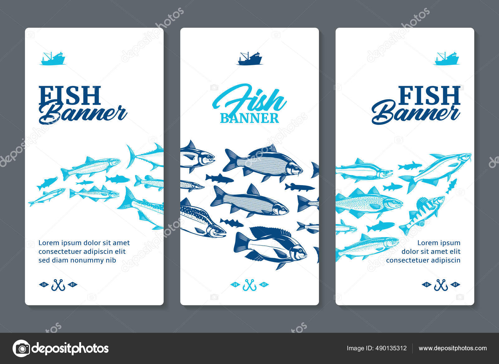 Fisch Vertikal Banner Oder Flyer Design Konzept Mit Fisch ...