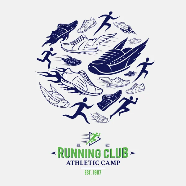 Running Club Logo Template Over Running Shoes Seamless Pattern Stock ...
