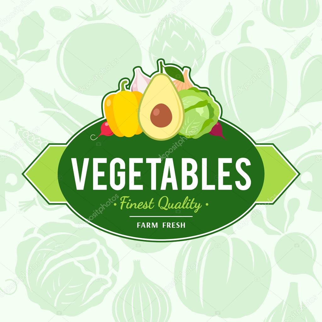 Vegetables Label over Vegetables Seamless Pattern — Stock Vector ...