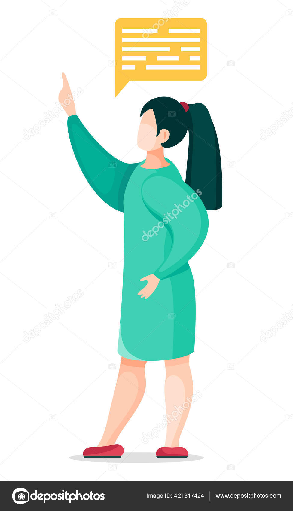 Woman talking with someone, speech cloud, dialog cloud with text ...