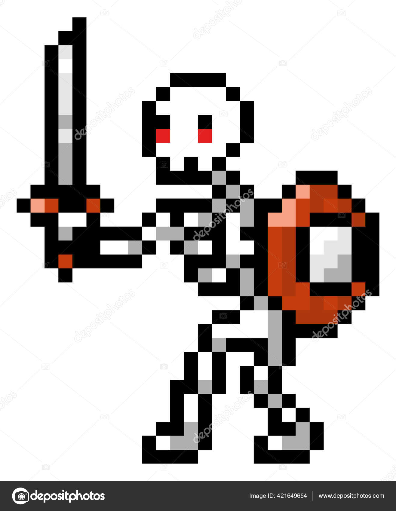 Carácter de píxel vectorial. Ilustración de esqueleto de píxeles con ...