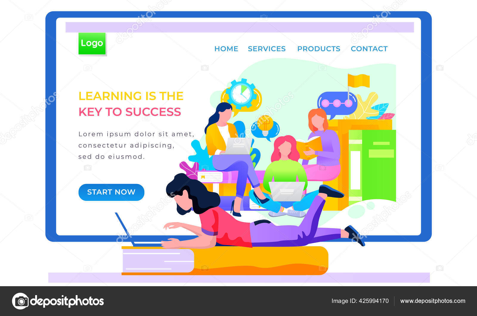 Store landing page template. Application for lerning online. Girls are ...
