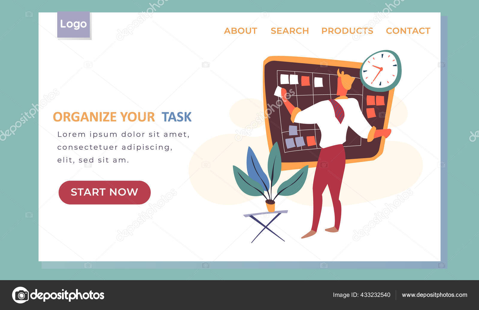 Organize your task landing page template with man standing near board ...