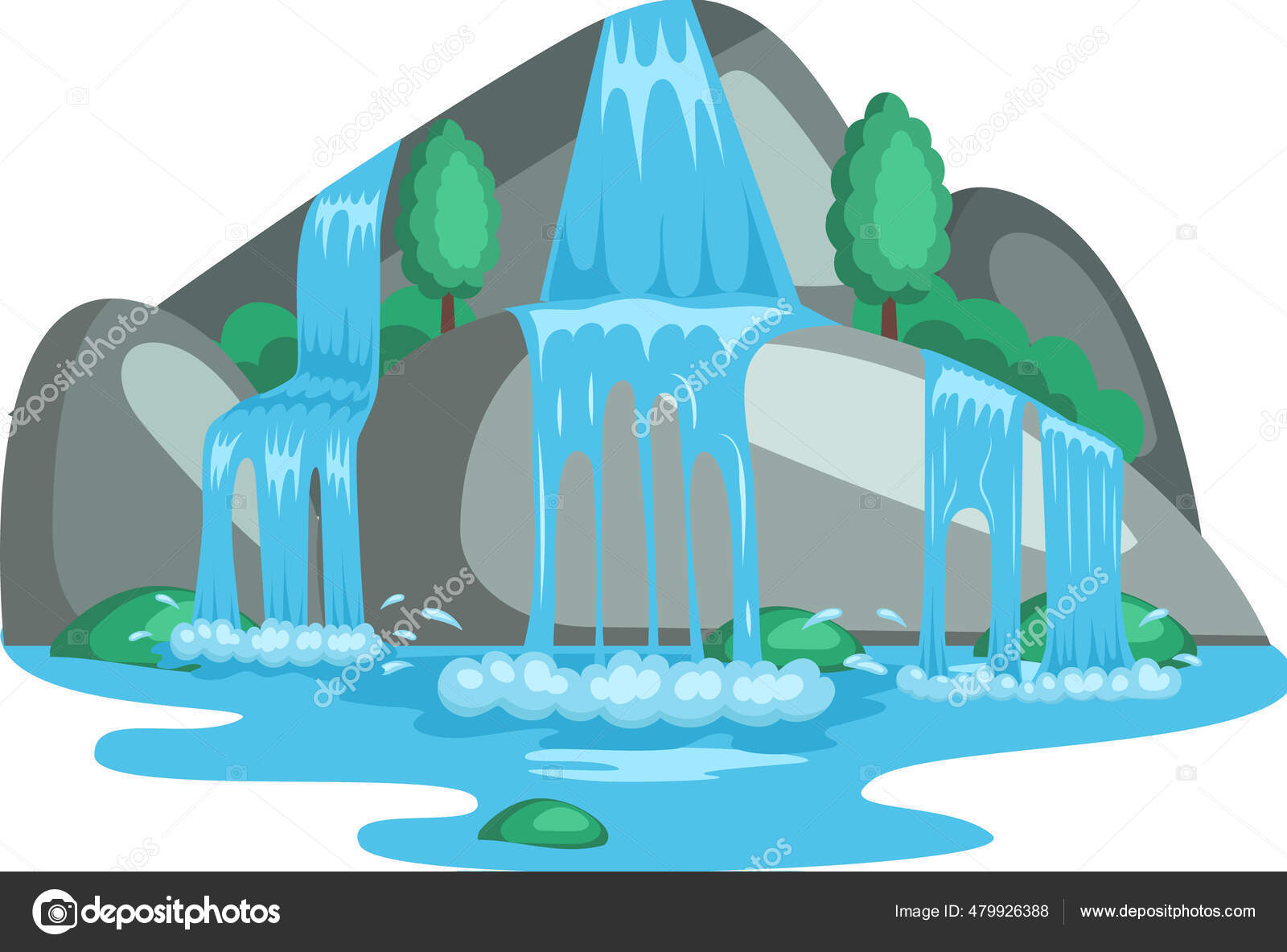 Falling water. River waterfall falls from cliff white background. Water ...