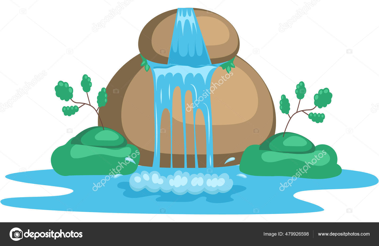 Falling water. River waterfall falls from cliff white background. Water ...