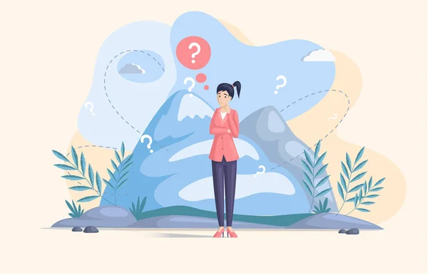 Making confusion. Woman thought about solution to problem, choose ...