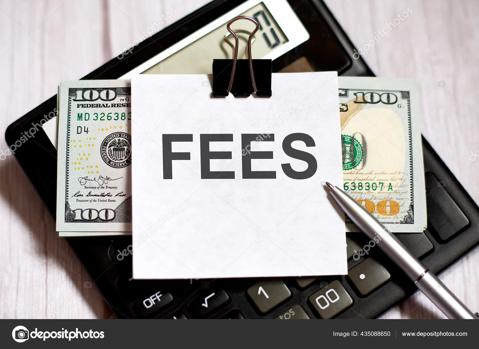 White Paper Text Fees Dollars Calculator Pen — Stock Photo © Irina ...