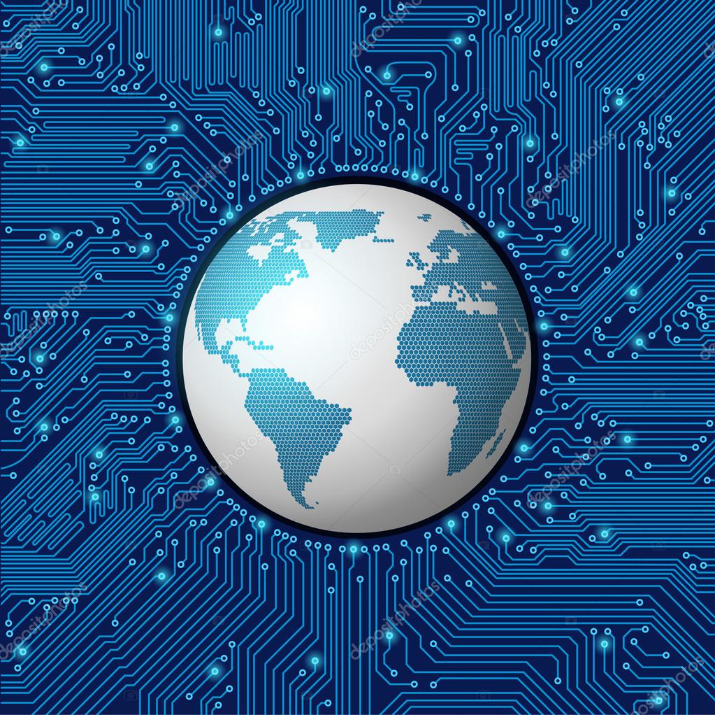 Circuit board frame with globe — Stock Vector © YadvigaGr #56726275