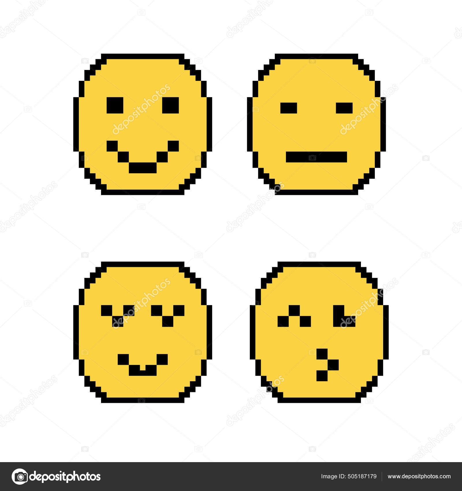 Cute Pixel Emoticons Set Emoji Smile Icons Pixel Art Vector Stock ...