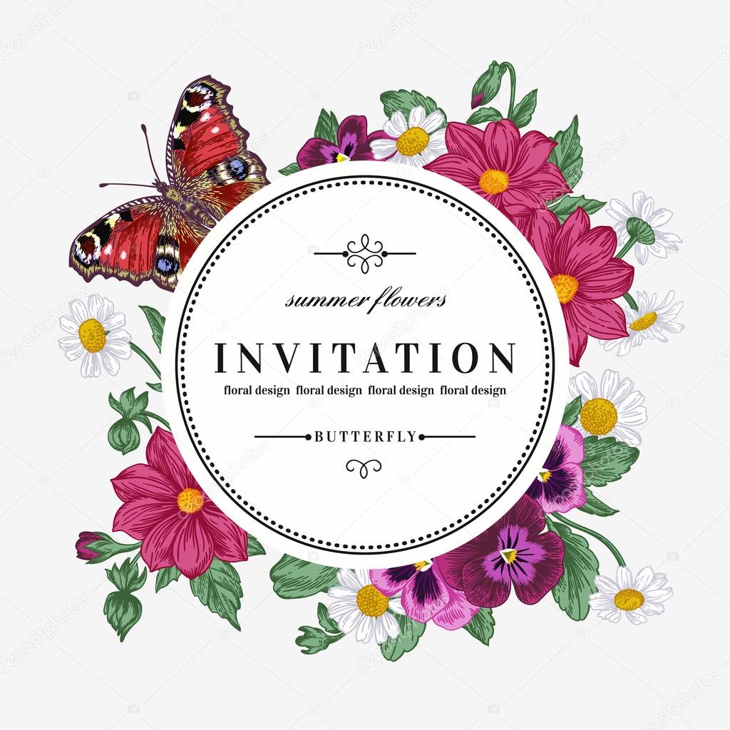 Round frame with flowers and butterfly Stock Vector Image by ©Lisla ...