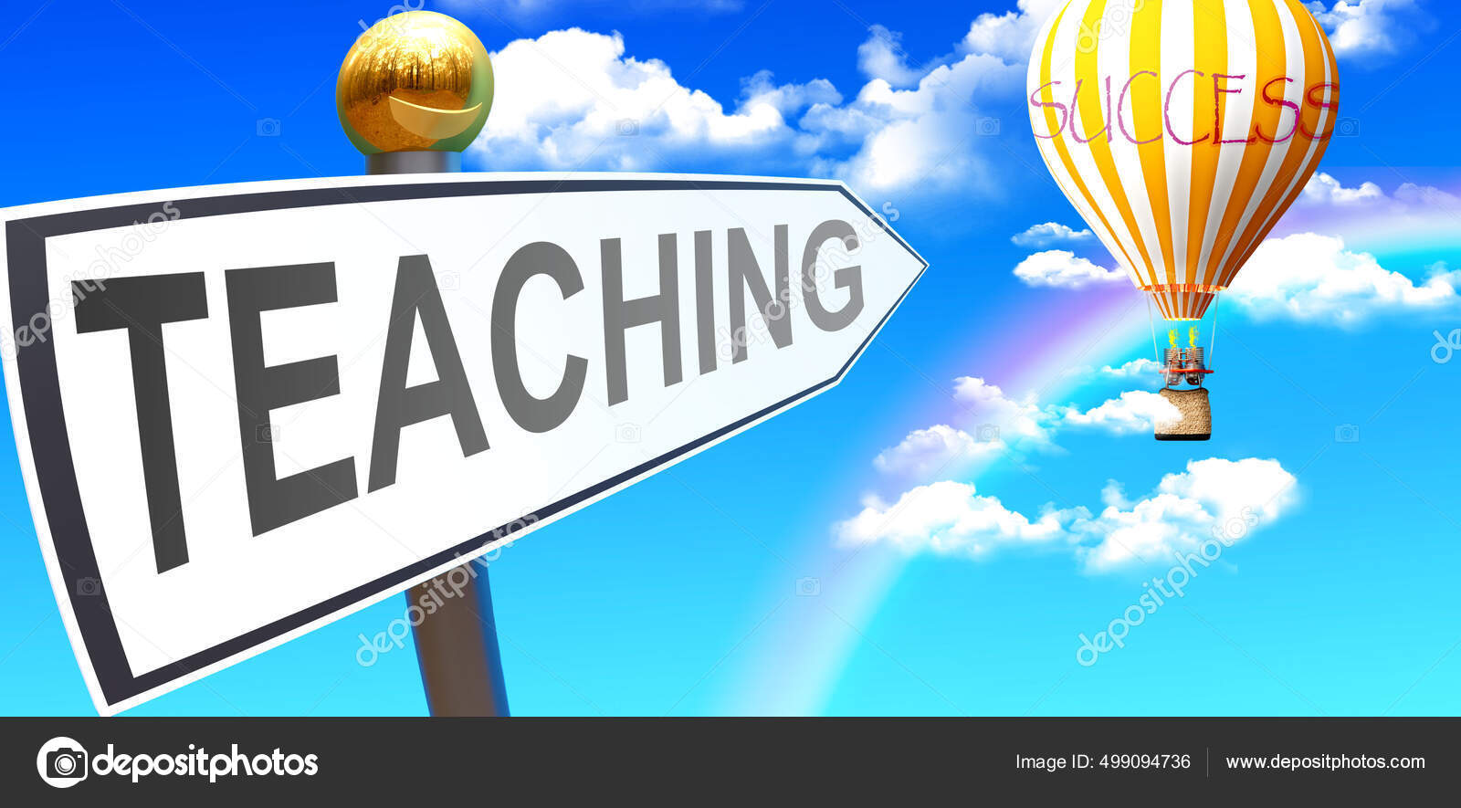 Teaching Leads Success Shown Sign Phrase Teaching Pointing Balloon Sky ...