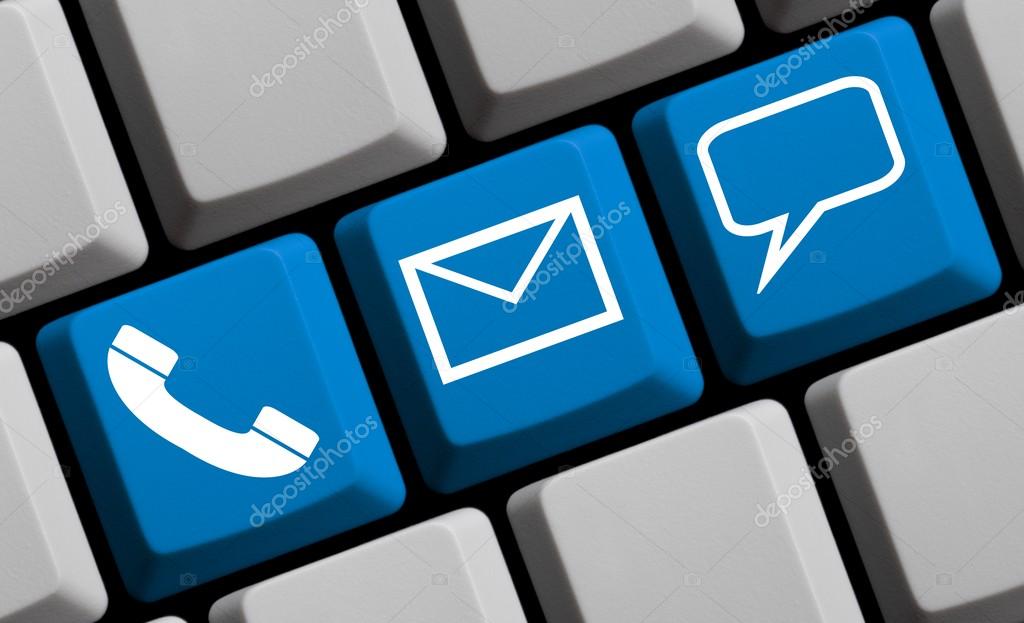 3 Contact Symbols with blue computer keyboard — Stock Photo © keport ...