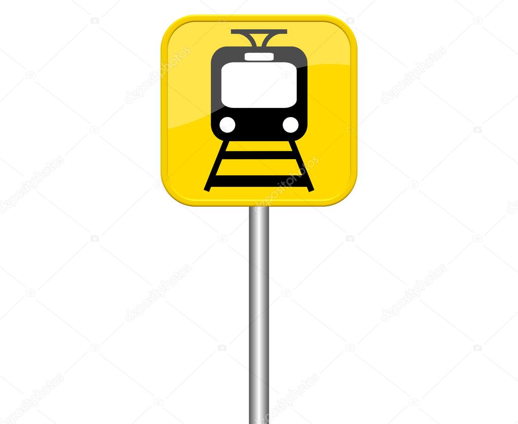 Yellow sign with symbol showing train — Stock Photo © keport #79836460