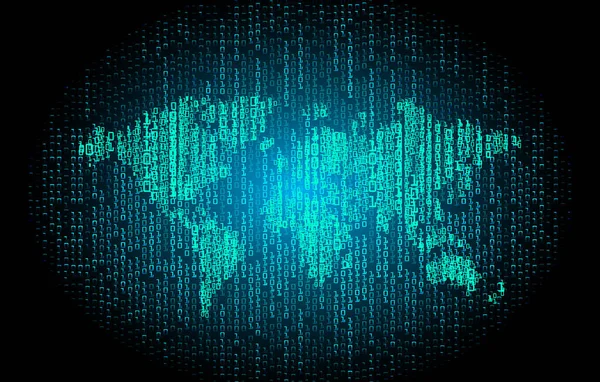 World Map Vector Binary Circuit Board Future Technology Blue Cyber Stock Vector Image by ...