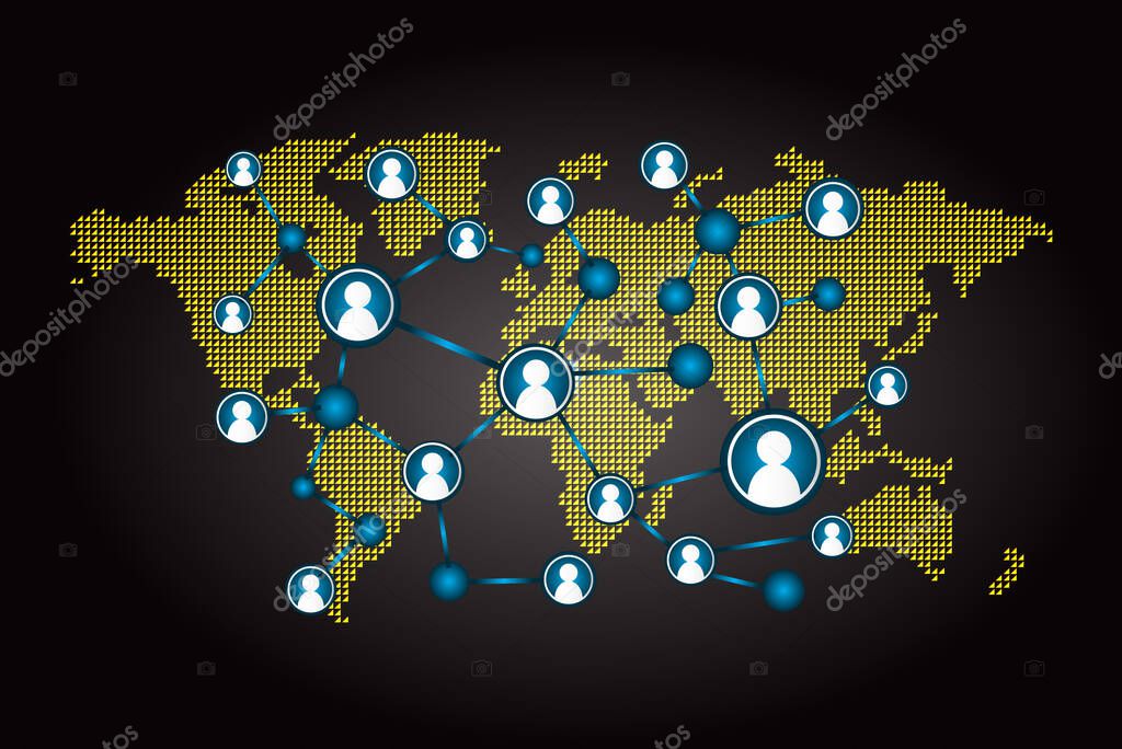 mapa del mundo con puntos y líneas. ilustración vectorial 2023