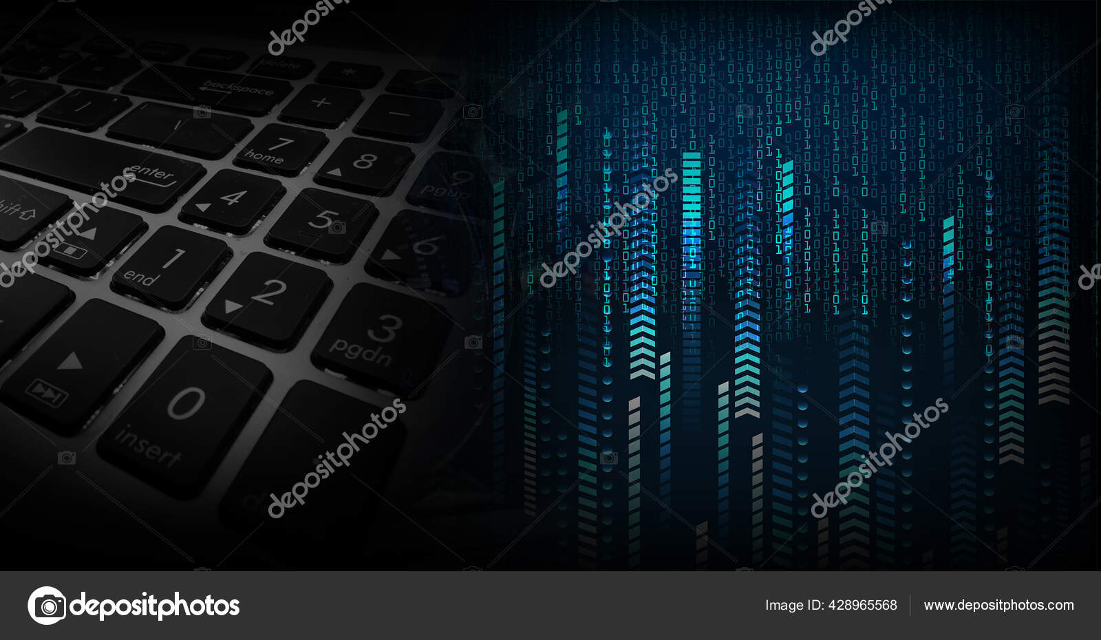 Number Binary Circuit Keyboard Future Technology Blue Hud Cyber ...