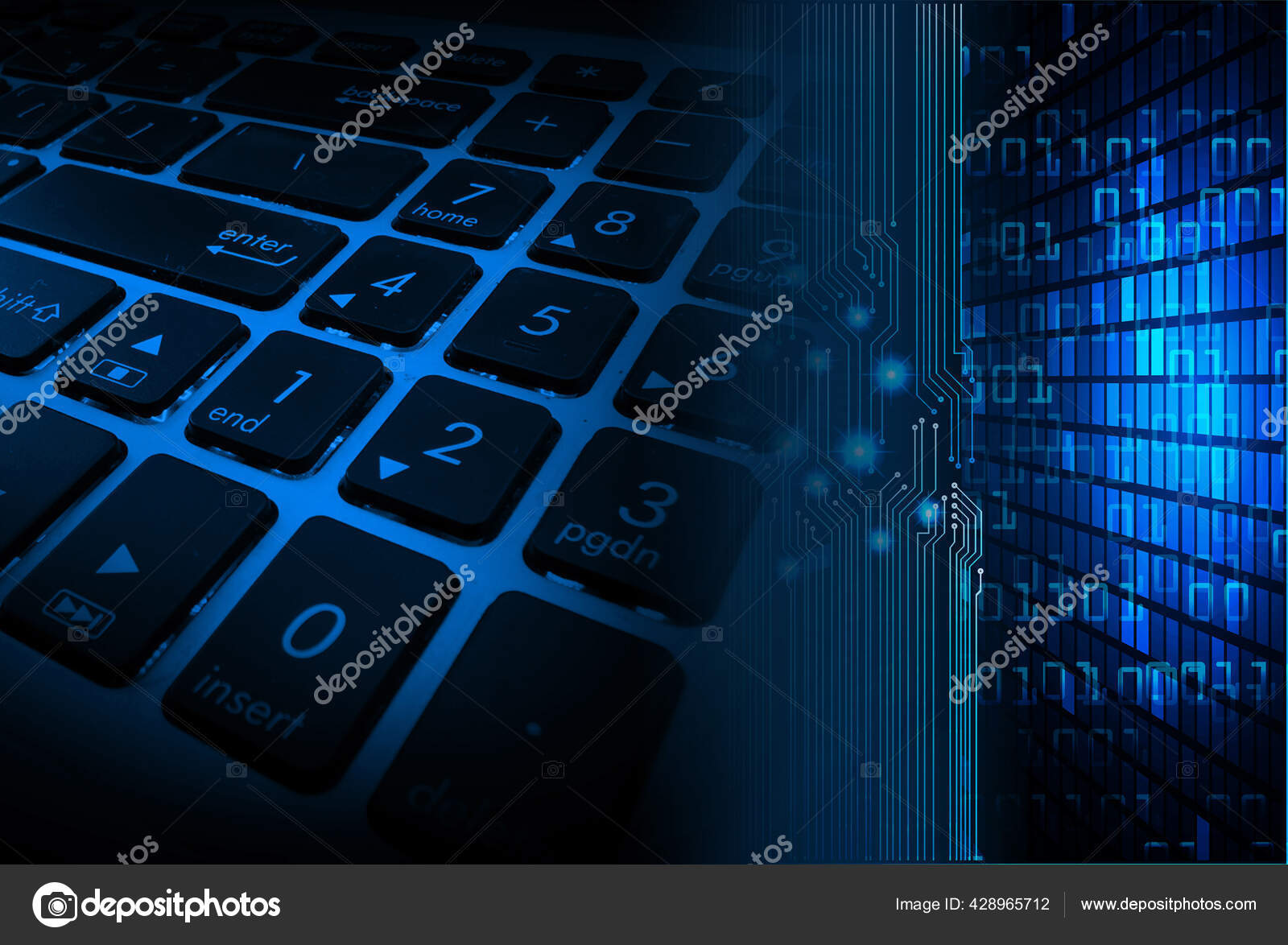 Number Binary Circuit Keyboard Future Technology Blue Hud Cyber ...