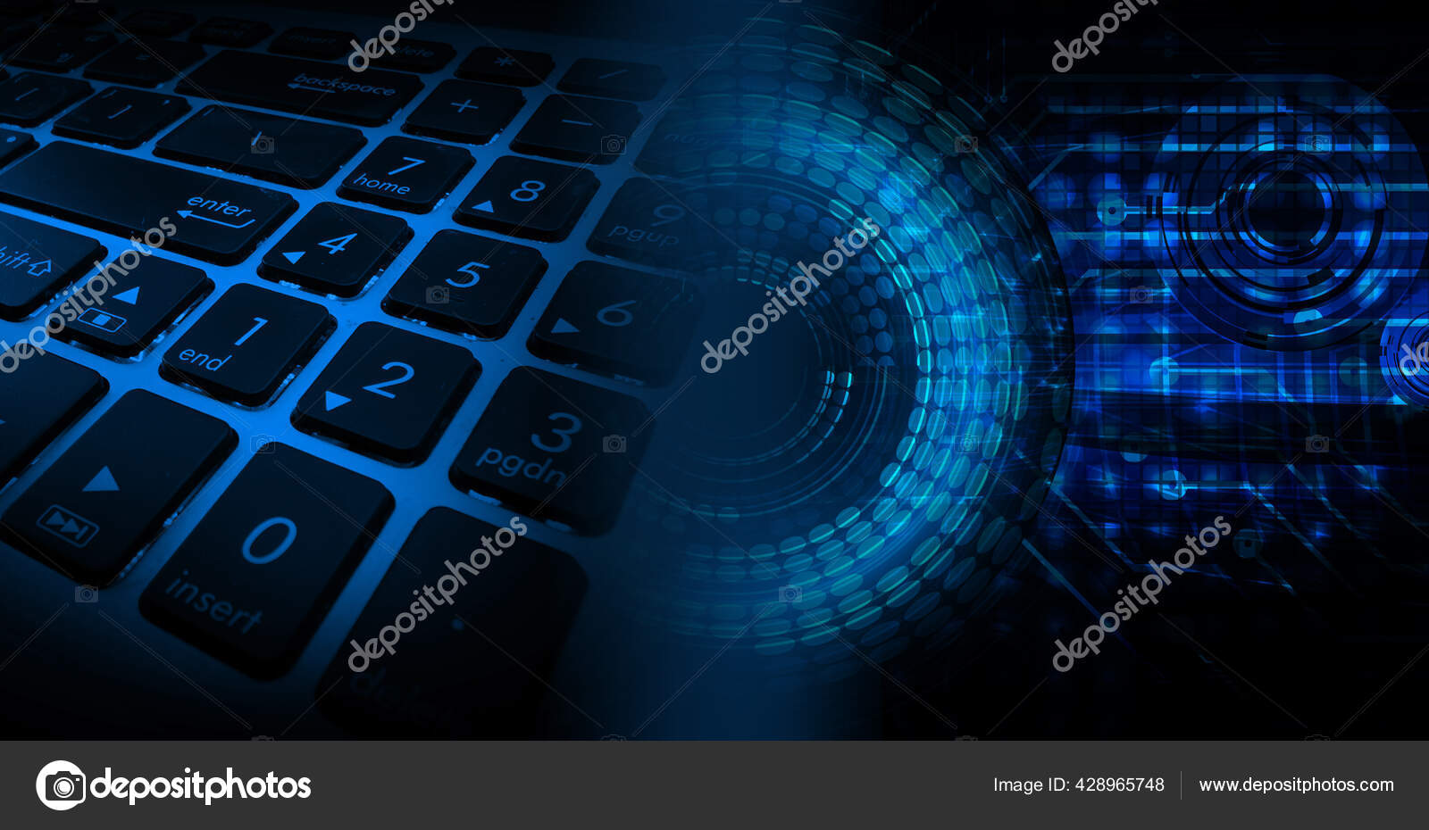 Number Binary Circuit Keyboard Future Technology Blue Hud Cyber ...