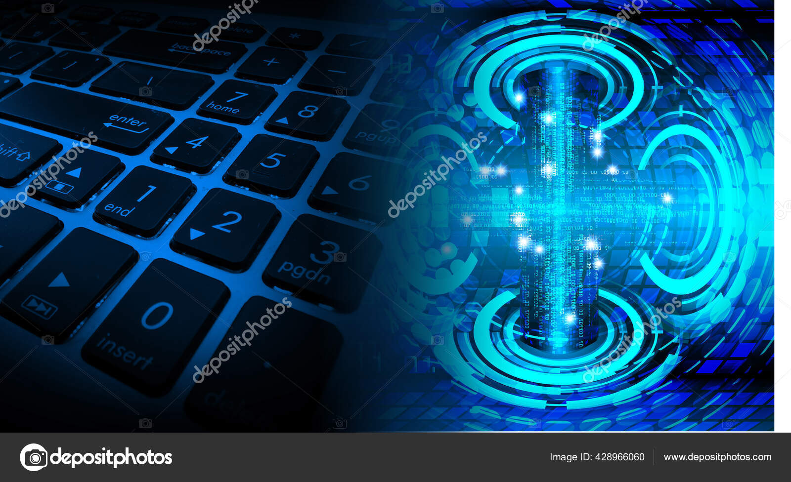 Number Binary Circuit Keyboard Future Technology Blue Hud Cyber ...