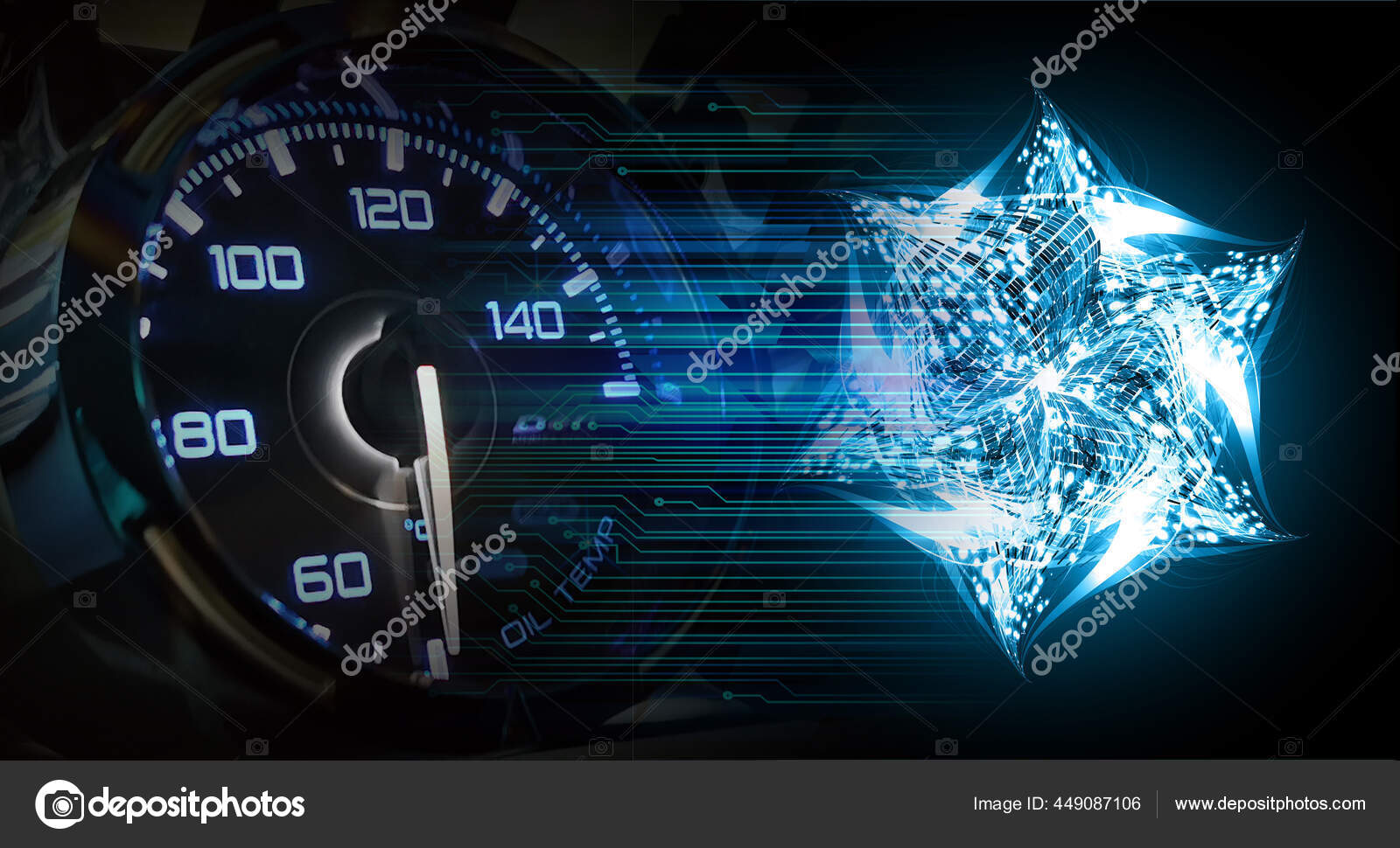Digital Composite Speedometer Glowing Lights Abstract Background Stock ...