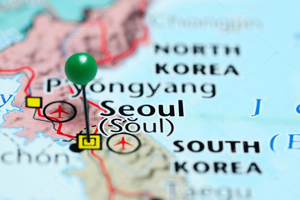 Seoul pinned on a map of South Korea Stock Photo by ©dk_photos 112420826