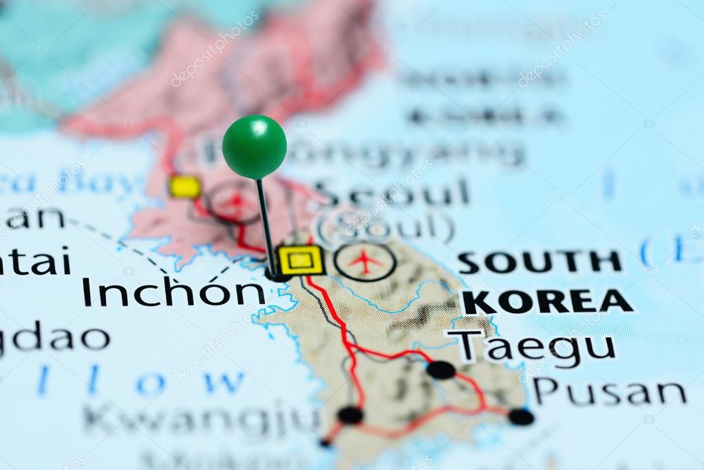 Inchon fijado en un mapa de Corea del Sur 2023
