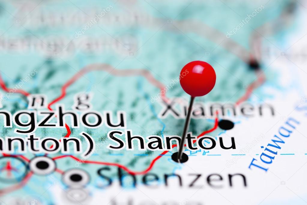 Shantou pinned on a map of China Stock Photo by ©dk_photos 112740124
