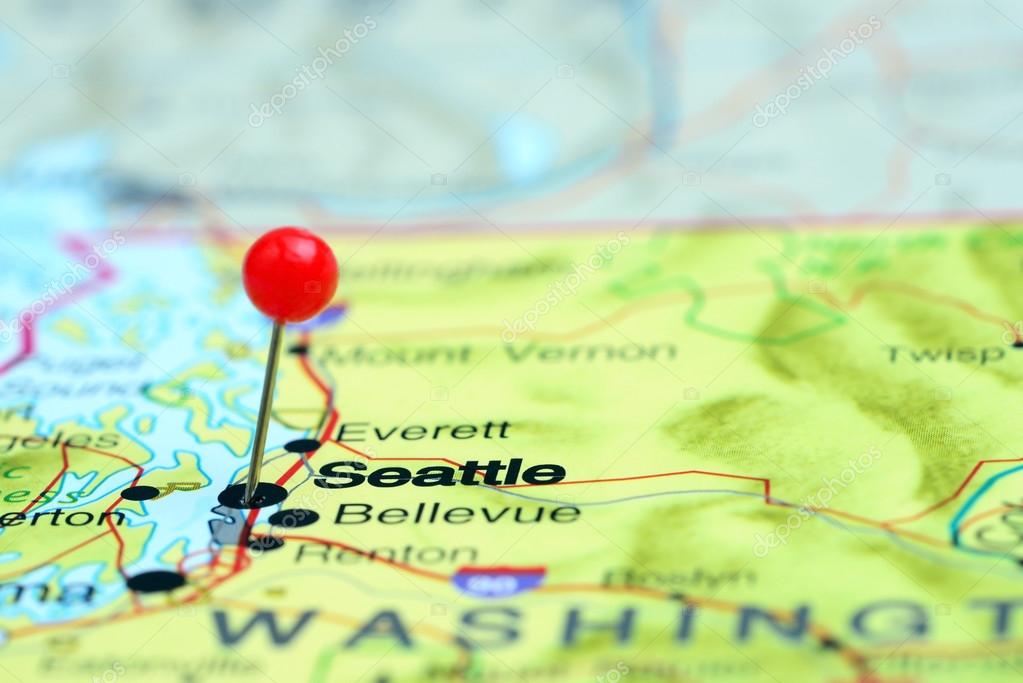 Seattle pinned on a map of USA Stock Photo by ©dk_photos 77807368