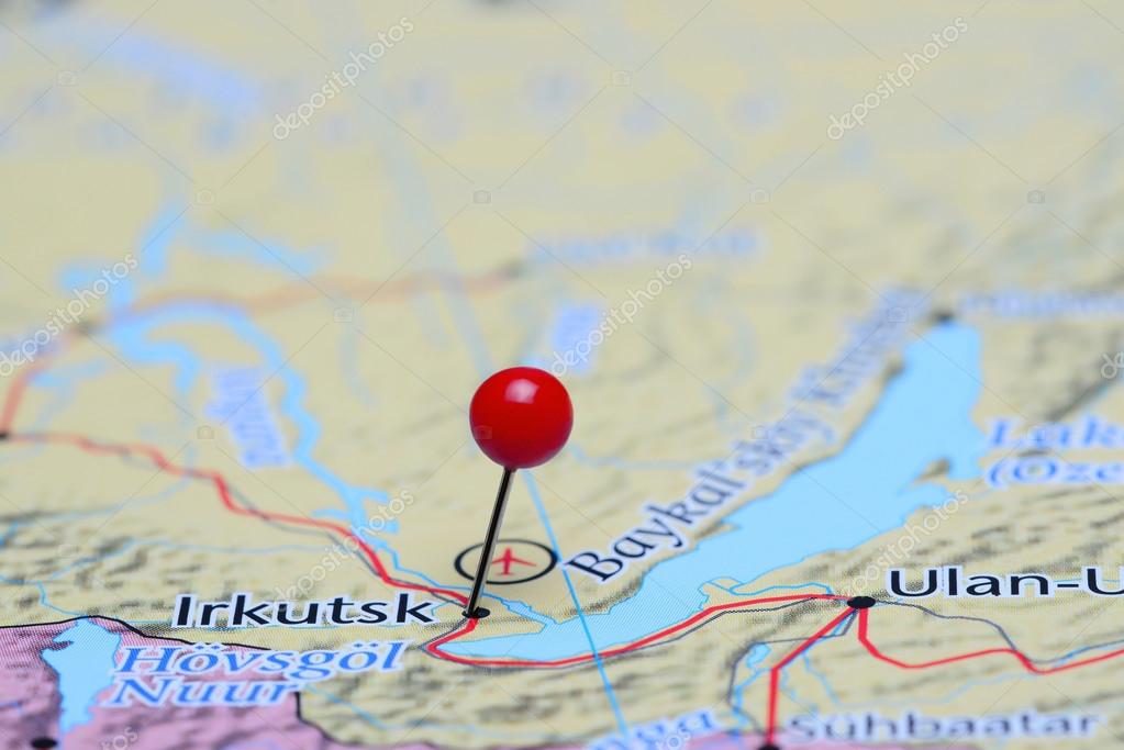Irkutsk pinned on a map of Asia Stock Photo by ©dk_photos 82880032
