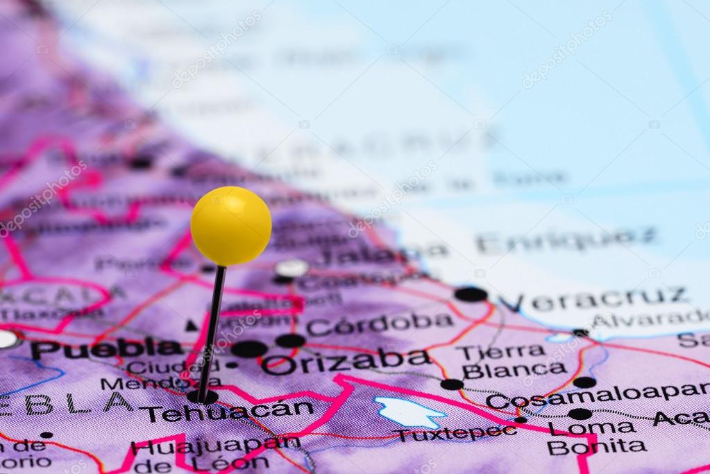 Tehuacan pinned on a map of Mexico — Stock Photo © dk_photos #90651660