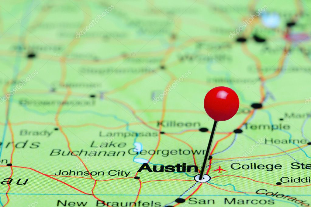 Austin 寄托在美国地图上 — 图库照片©dk_photos＃90837732