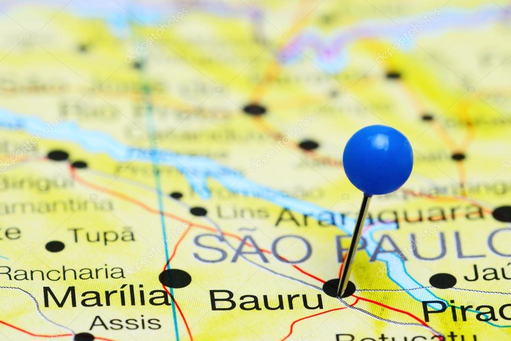 Bauru pinned on a map of Brazil Stock Photo by ©dk_photos 91101306