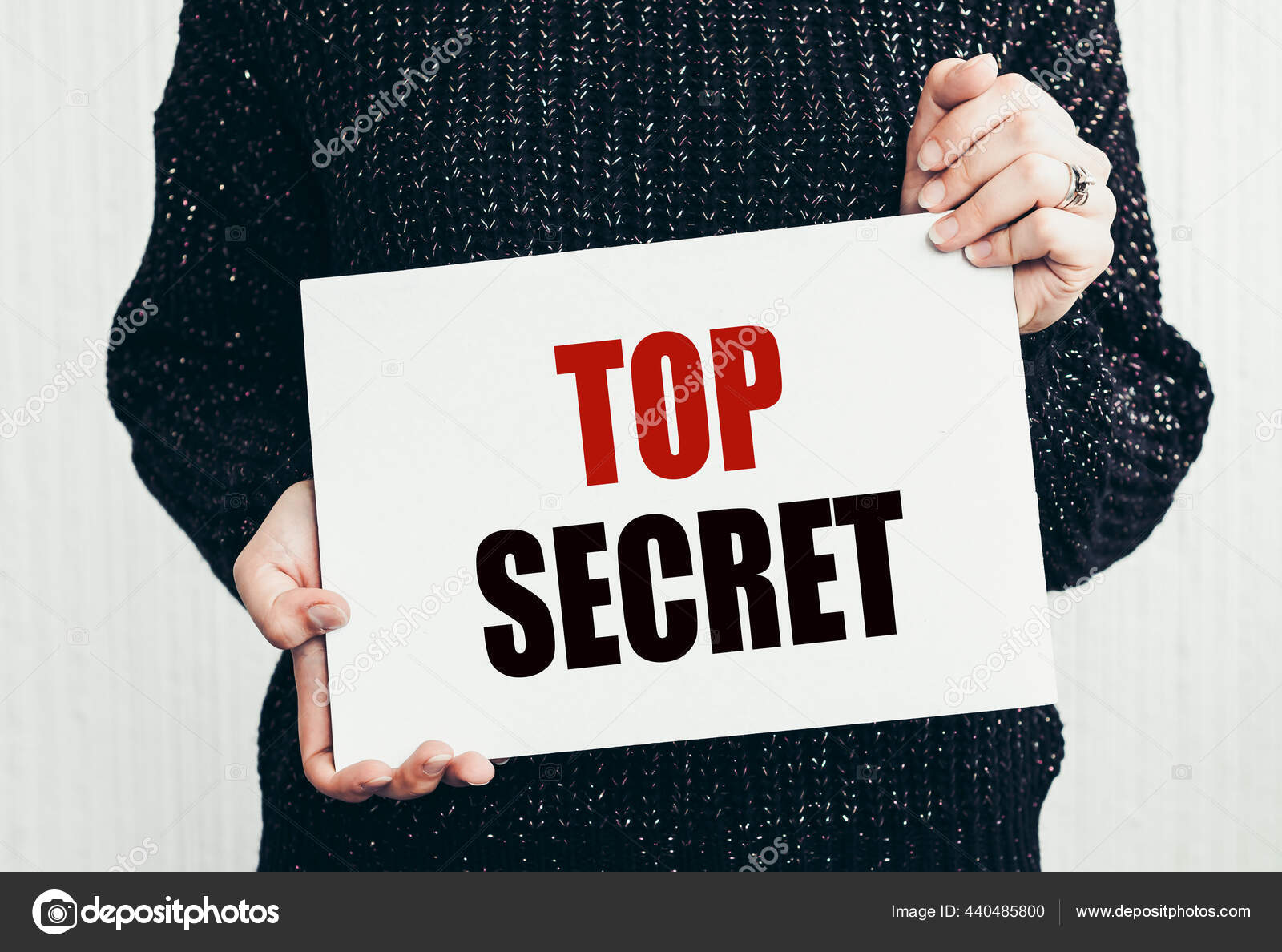 Girl Holding Card Text Top Secret — Stock Photo © Ana_Fox #440485800