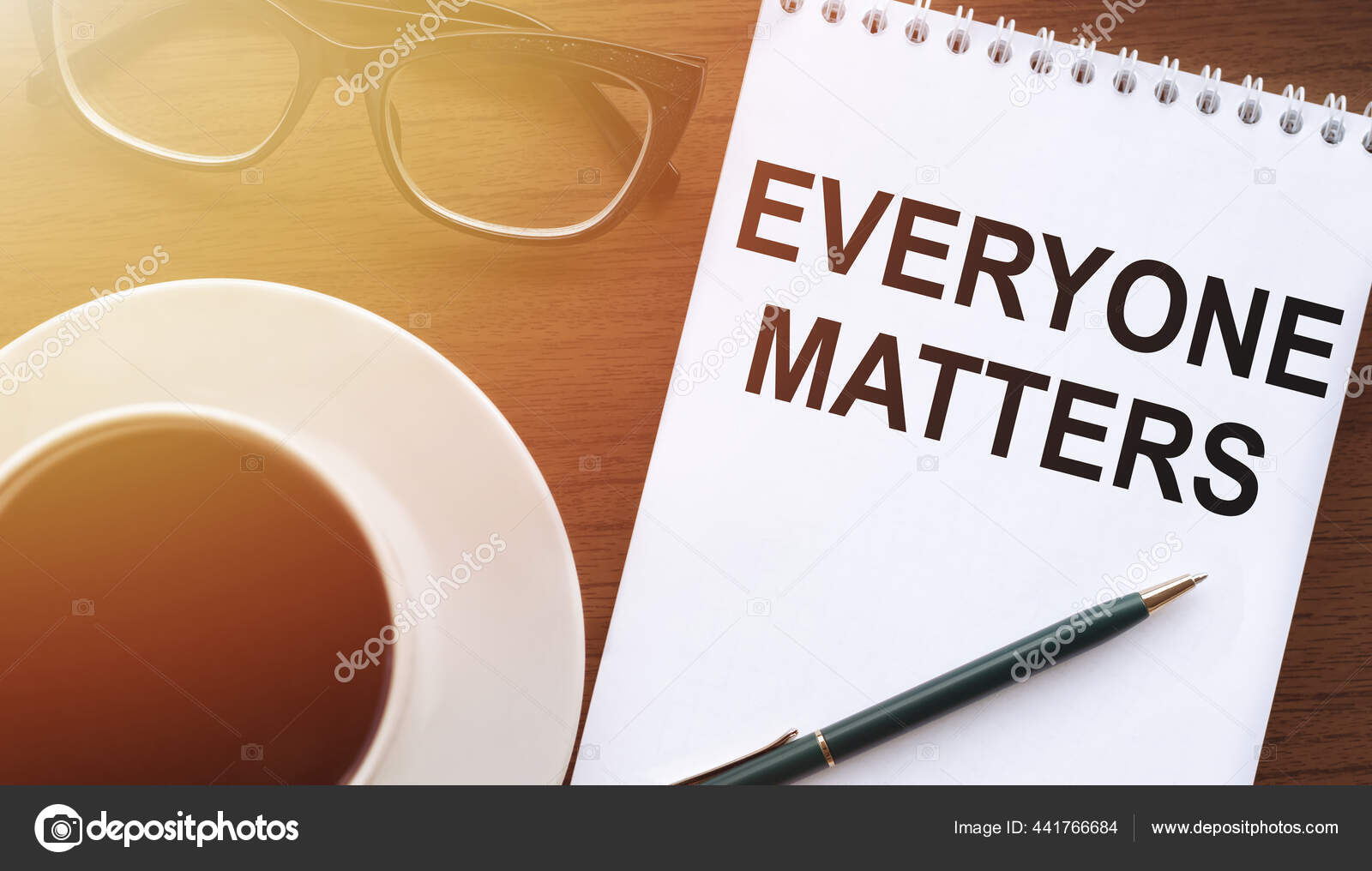 Everyone Matters Text Paper Cup Coffee Glasses Wooden Background ...