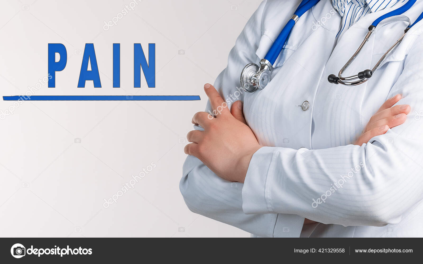 Word Pain White Background Nearby Doctor White Coat Stethoscope Medical ...