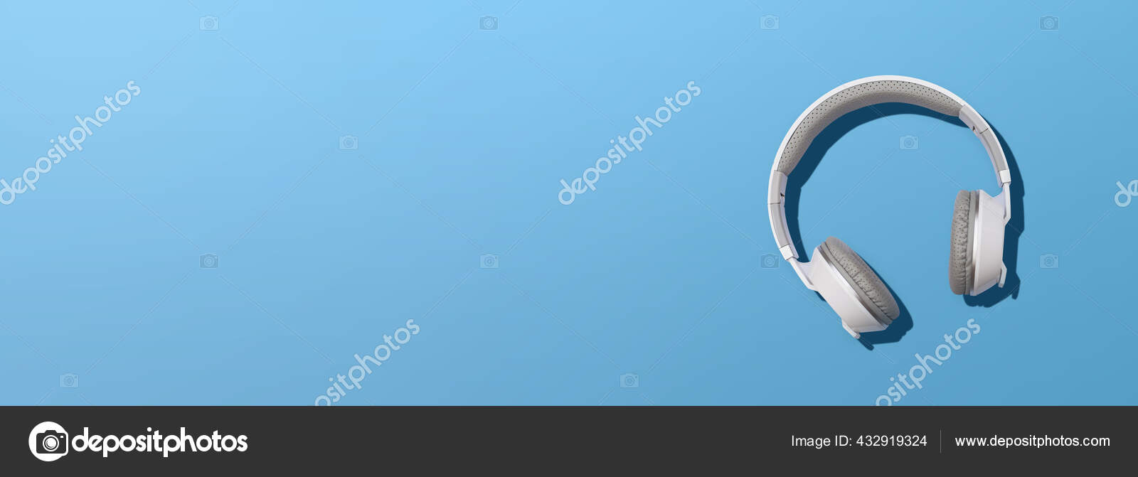 Headphones Blue Background Front View Photo White Wireless Headphones ...