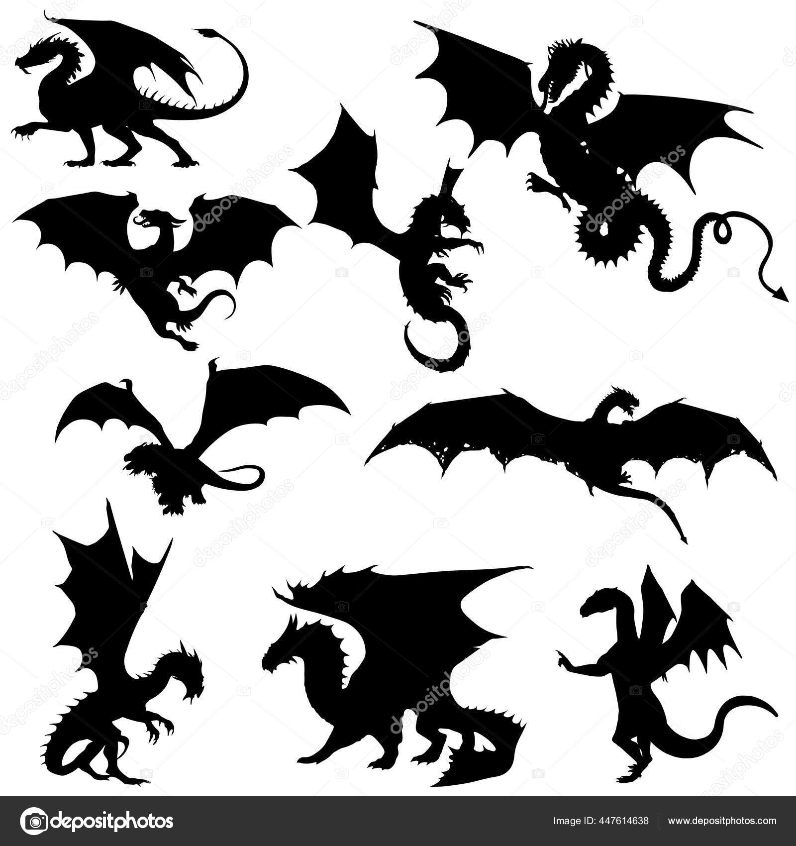 Collection Silhouettes Dragon Vector Collection Dragon Silhouettes ...