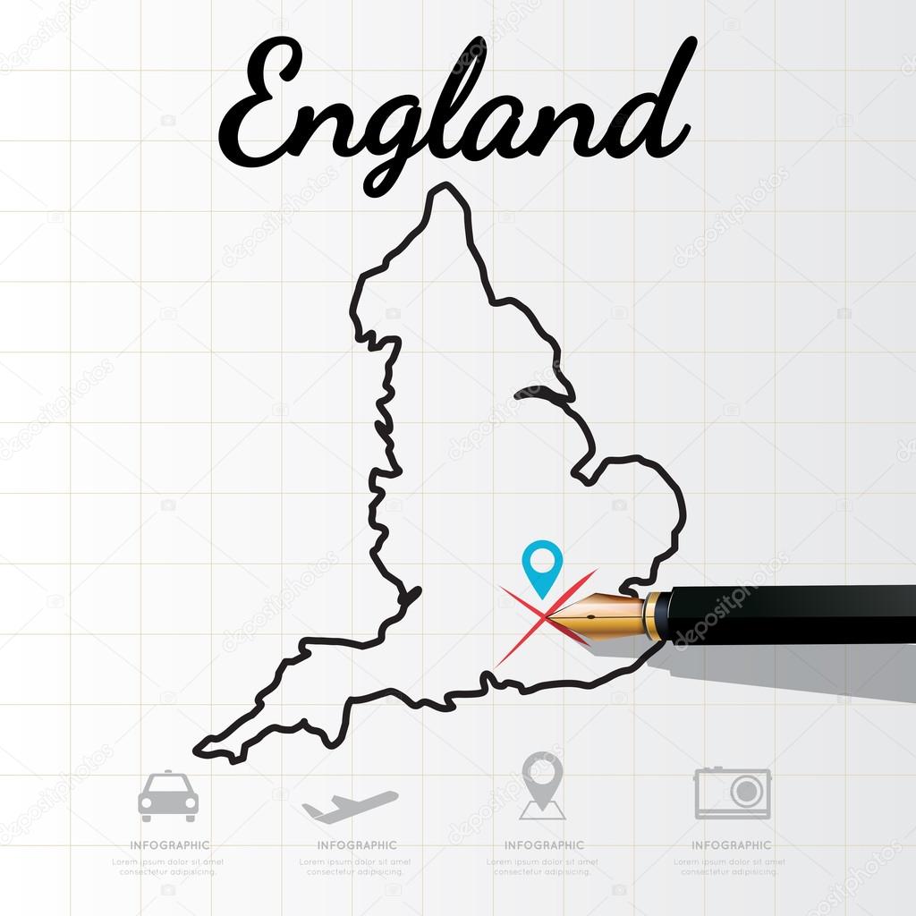 Inglaterra mapa Infográfico Vetor de stock de ©Bluehousestudio 100066622