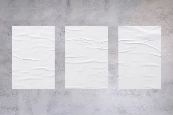 White Crumpled Creased Glued Paper Poster Set Isolated Black Background ...