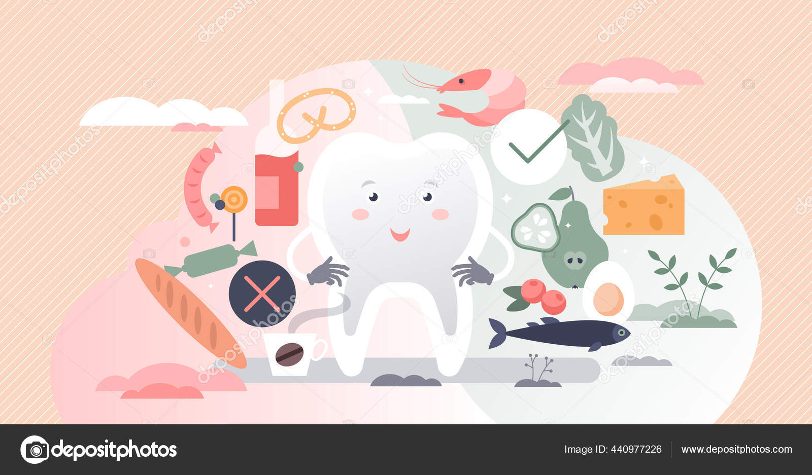 Foods for healthy teeth as educational dental protection tiny person ...