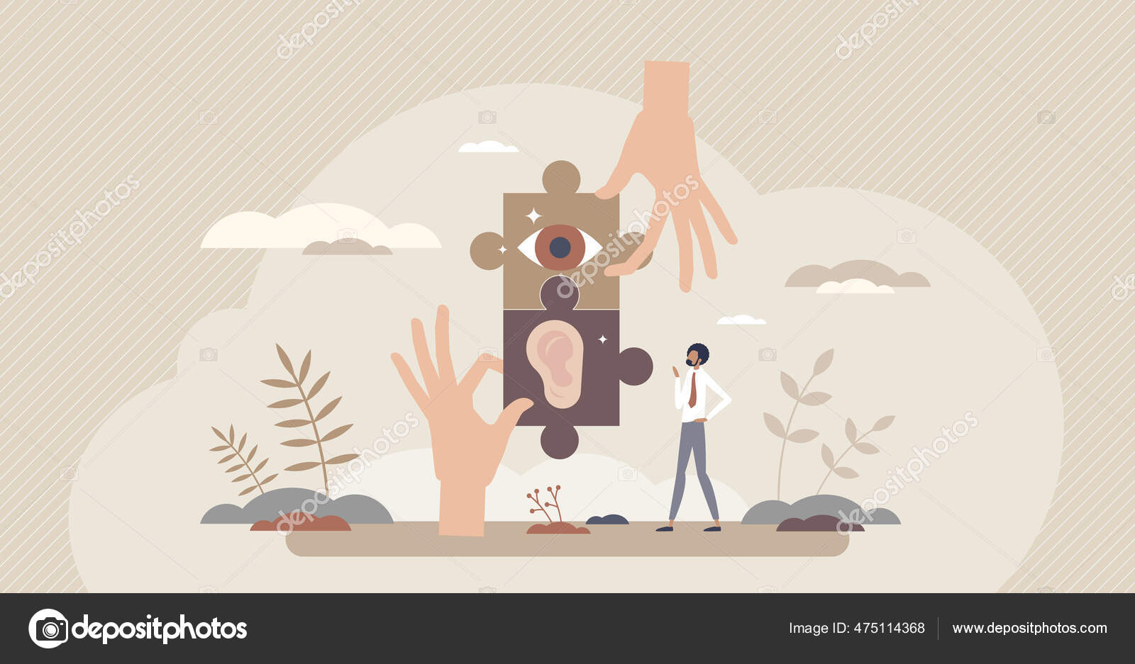 Listening and vision as connected human perception senses tiny person ...