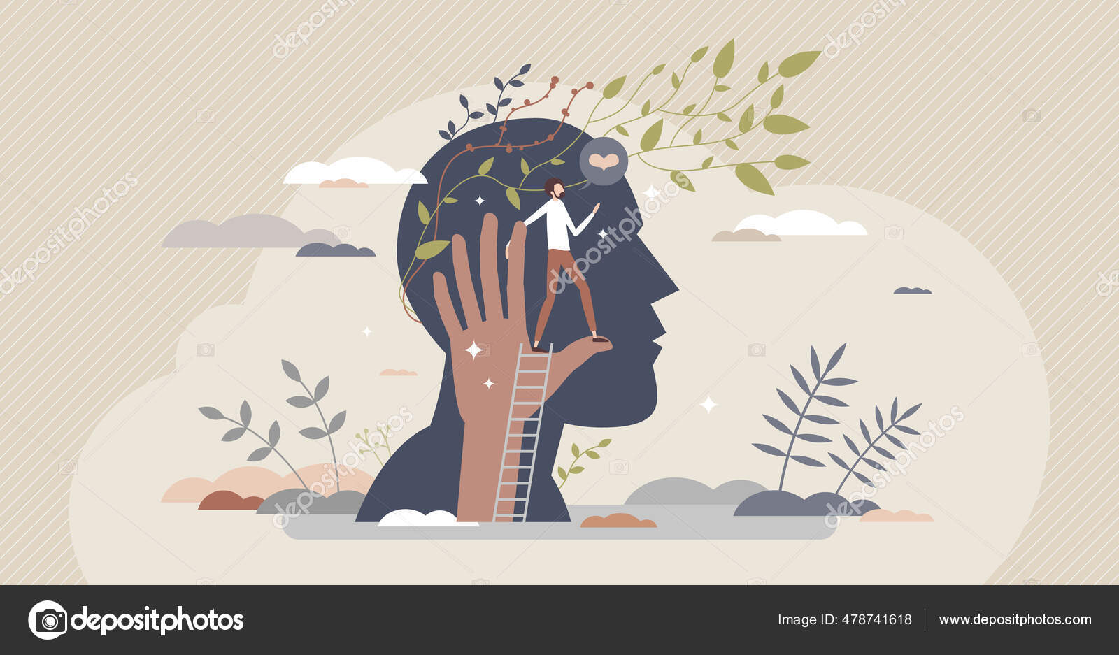 Mental boost and self push as motivation mind power tiny person concept ...