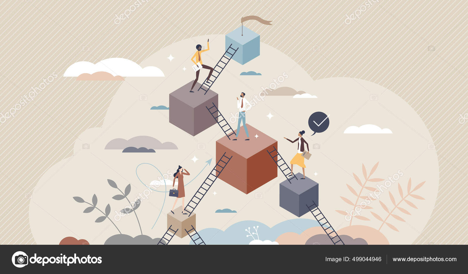 Leveling up and career development with progress stairs tiny person ...