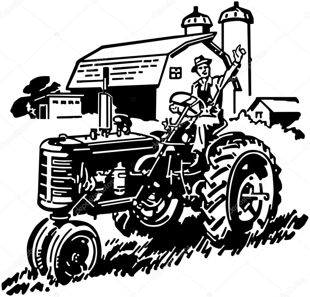 Farmer On Tractor Waving Stock Vector Image by ©RetroClipArt #55676585