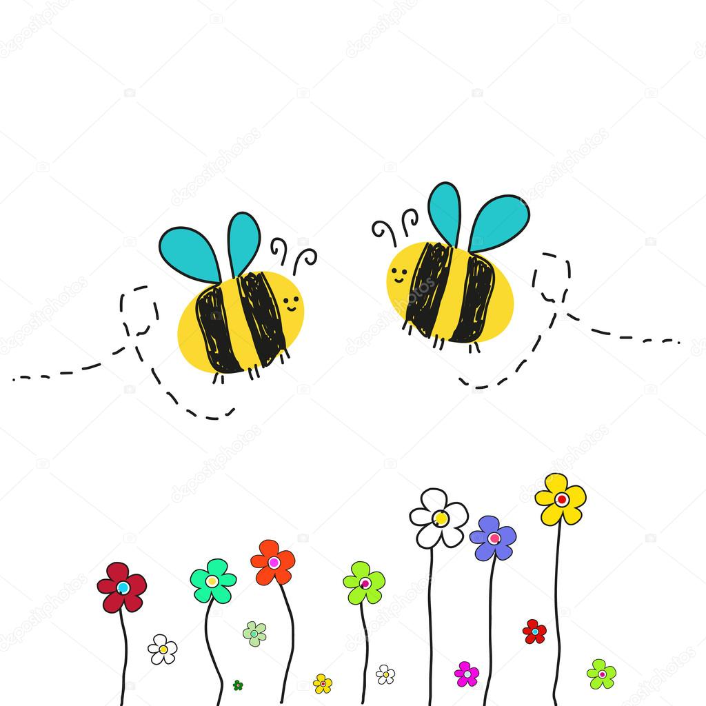 Bee vector with flower Stock Vector by ©gulsengunel 56165721