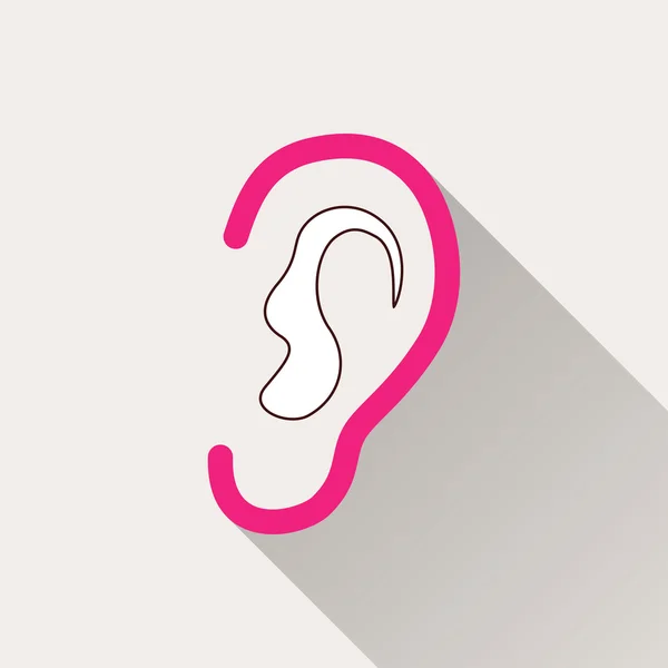 Human ear sign. Vector. Red icon with soft shadow on gray background ...