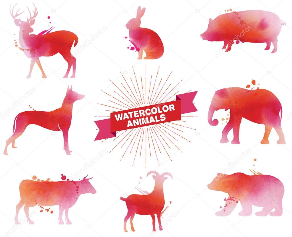 Set of watercolor animals. Stock Vector by ©juicybloom 75150973