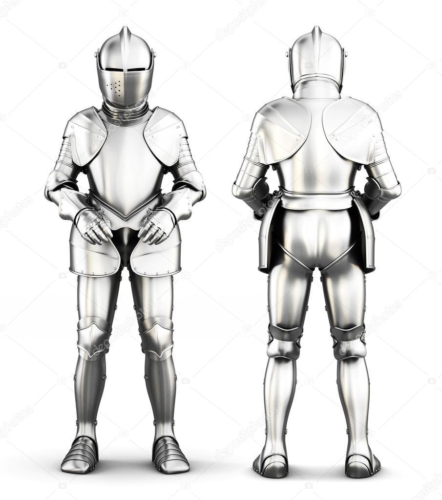 Knight armor in front and behind isolated on a white background. Stock ...