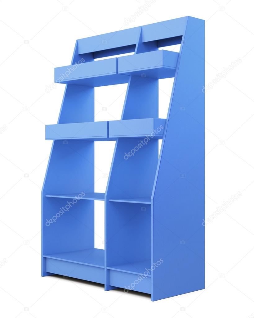 Blue rack isolated on white background. With shelves. 3d renderi Stock ...